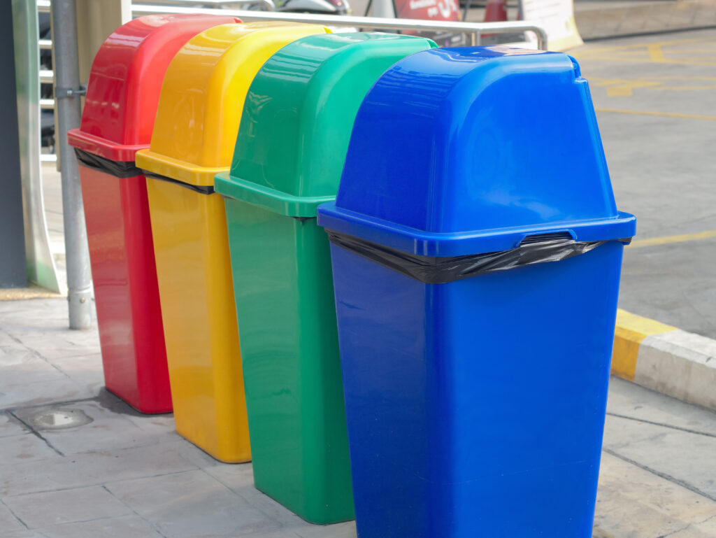 Backside of Colorful Recycle Bins For Collection Of Recycle Materials ...